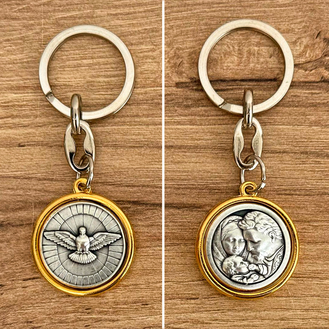 Keychain with Bicolor Medal of the Holy Family and the Holy Spirit ...